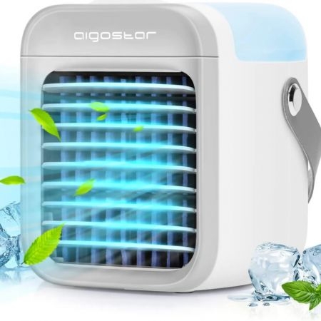 Aigostar Ice Cube Mini Air Cooler with 300 ml Water Tank, 3 Levels & 7 ...